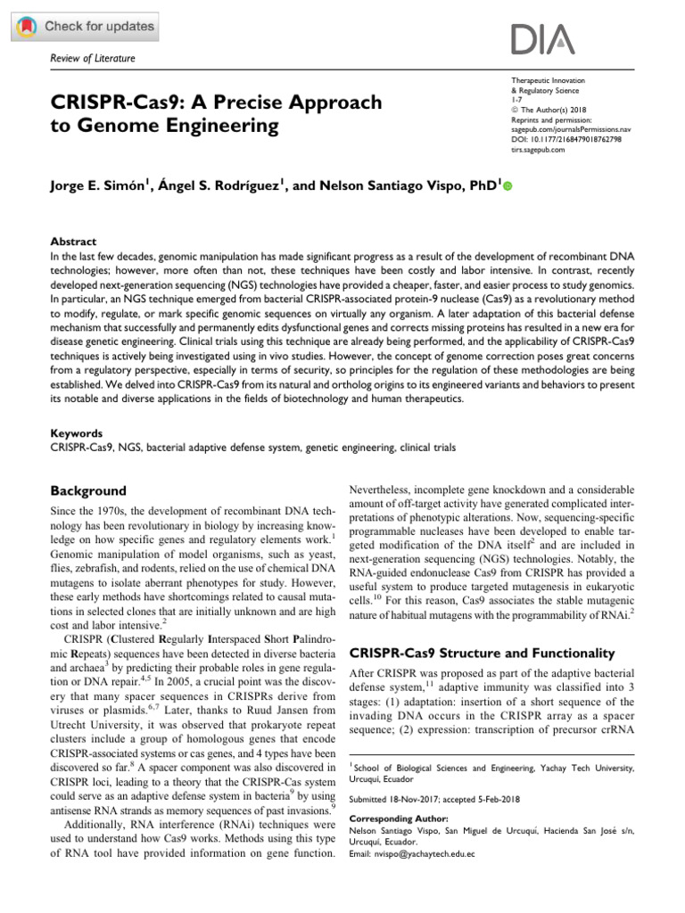 CRISPR Cas9 A Precise Approach To Genome | PDF | Crispr | Dna