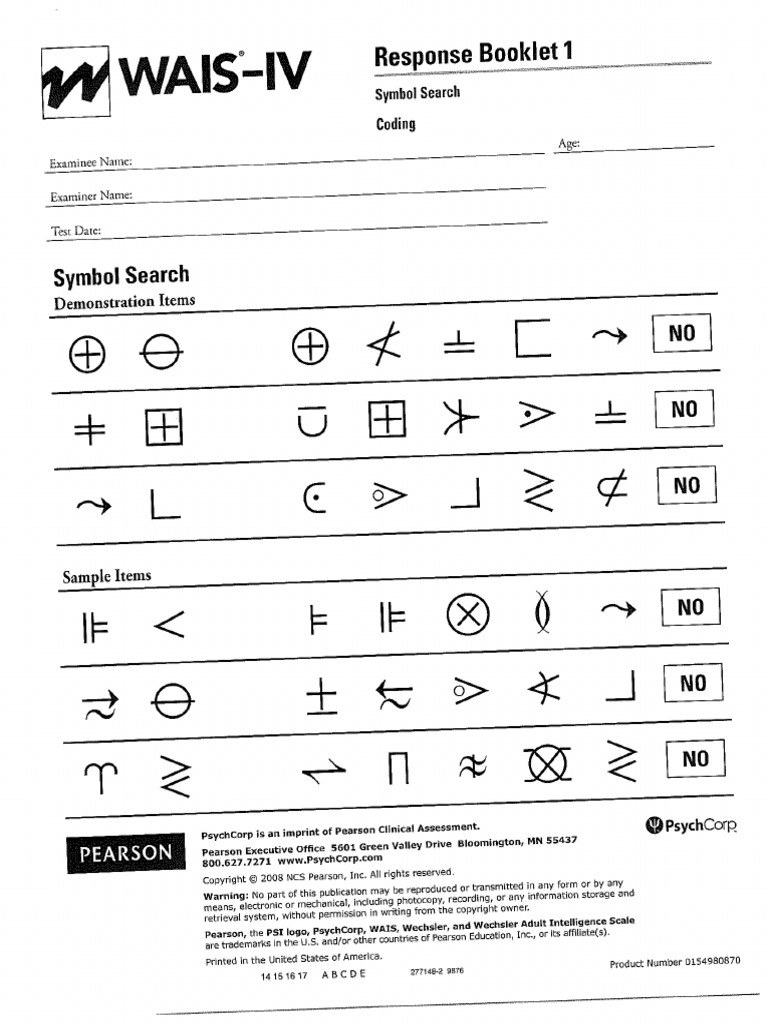 WAIS IV Response Booklet 1 | PDF