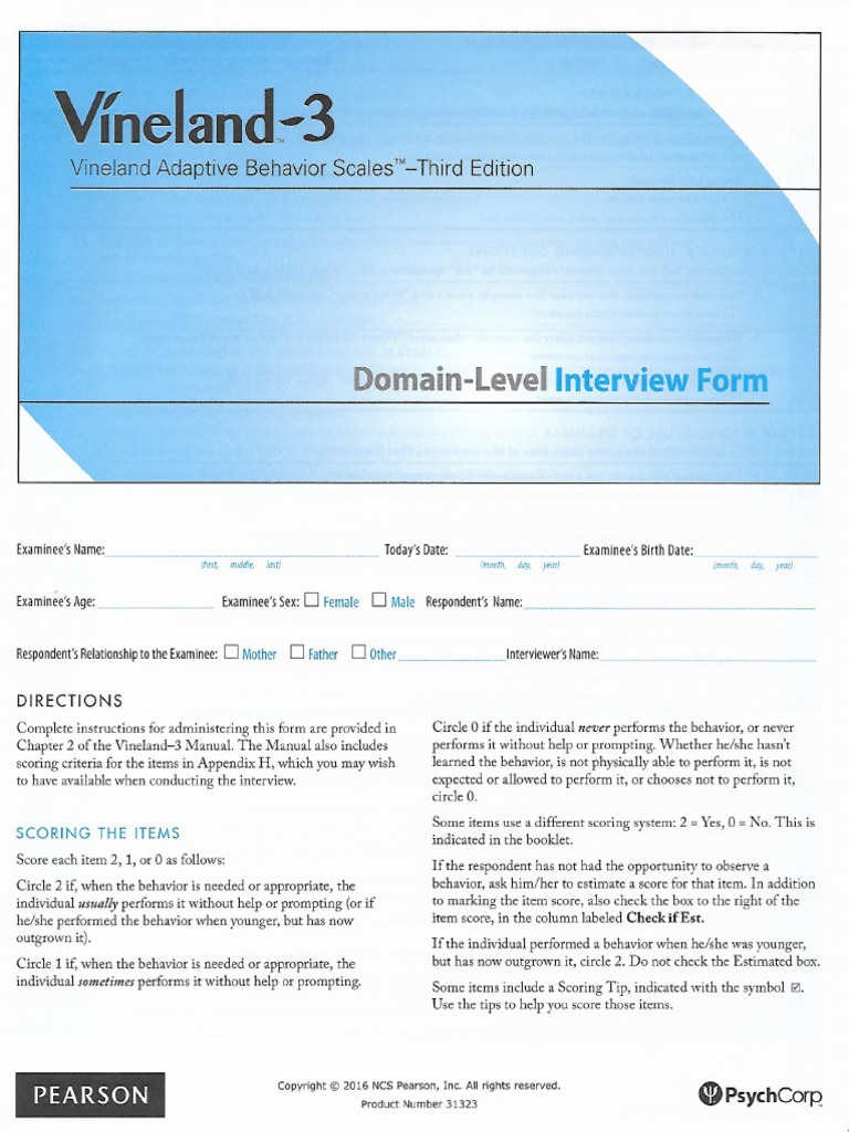 Vineland-3 Domain-Level Interview Form | PDF