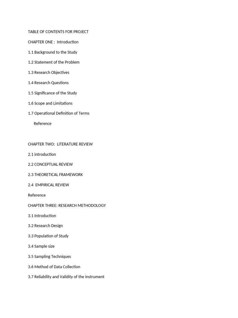 Project Table of Contents Guide | PDF