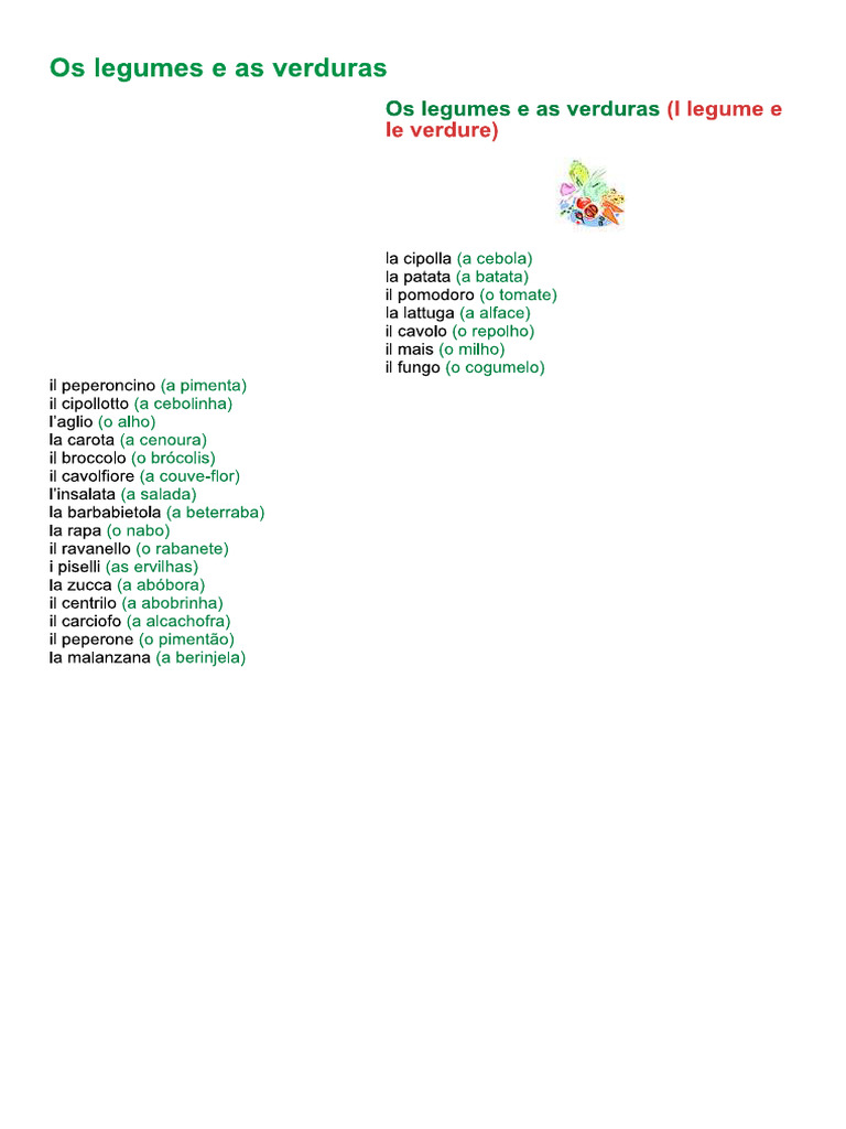 Legumes Vocabulario | PDF