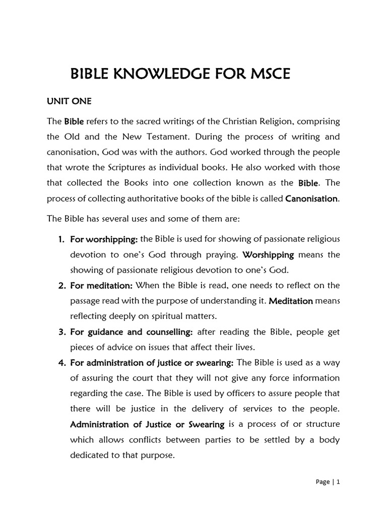 Bible Knowledge for MSCE: Unit 1 Overview | PDF | Isaiah | Book Of Isaiah