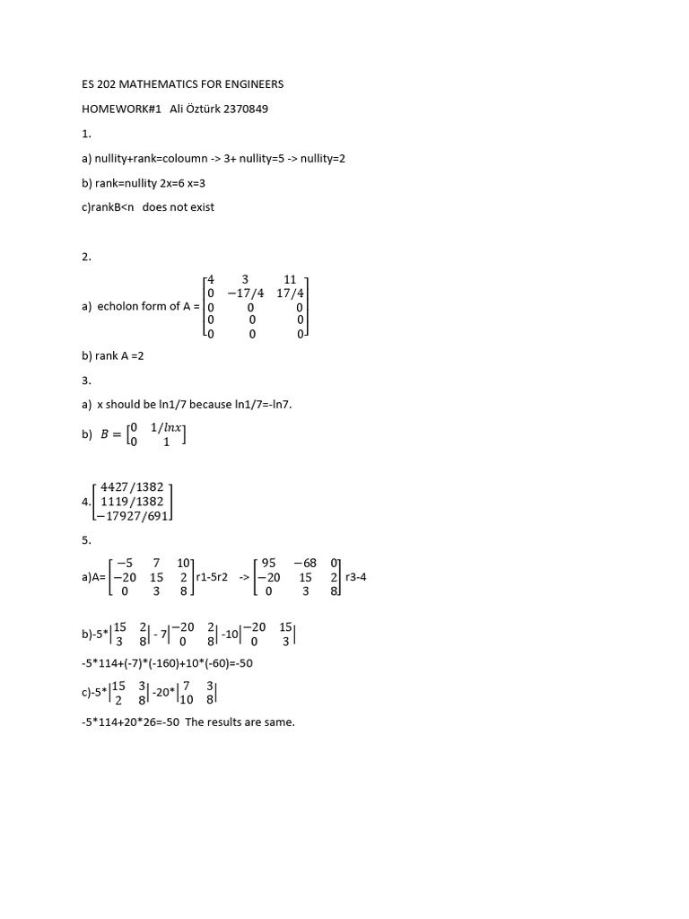 Es 202 Mathematics For e N G I N e e R S | PDF
