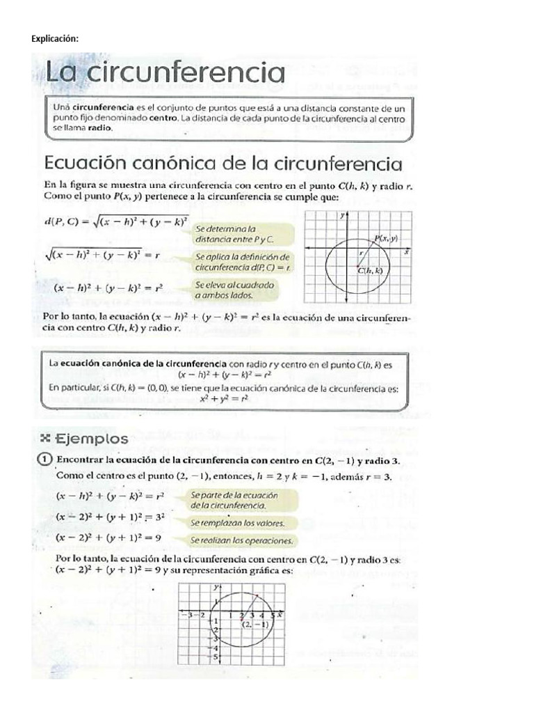 Taller 1 Circunferencia Ec Canonica | PDF
