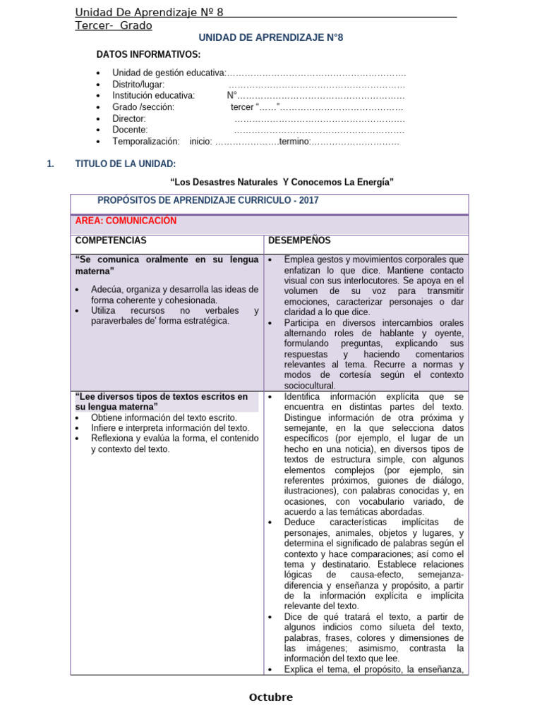 Unidad de Aprendizaje 3° Octubre | PDF | Aprendizaje | Comunicación