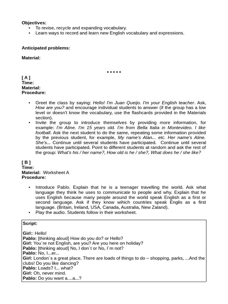Material para La Starter Unit de Toolkit 1 | PDF | Cognition | Linguistics