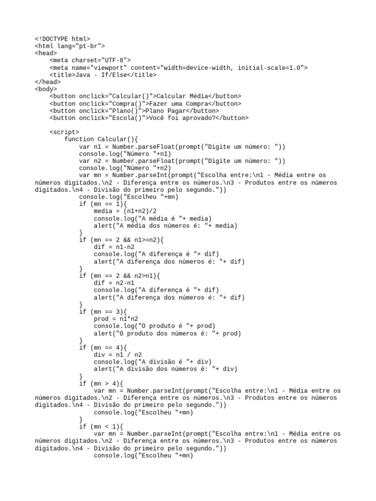 Atividade Javascript Ifelse | PDF
