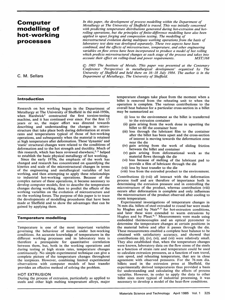 Computer Modelling of Hot-Working Processes (Sellars, C. M) (Z-Library) | PDF | Extrusion | Heat ...