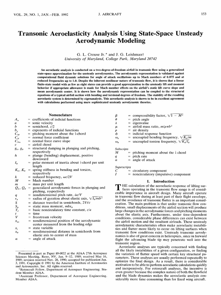Transonic Aeroelasticity Analysis Using State-Space Unsteady Aerodynamic Modeling | PDF ...