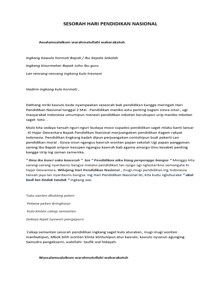 Sesorah Hari Pendidikan Nasional (Amel) PDF | PDF