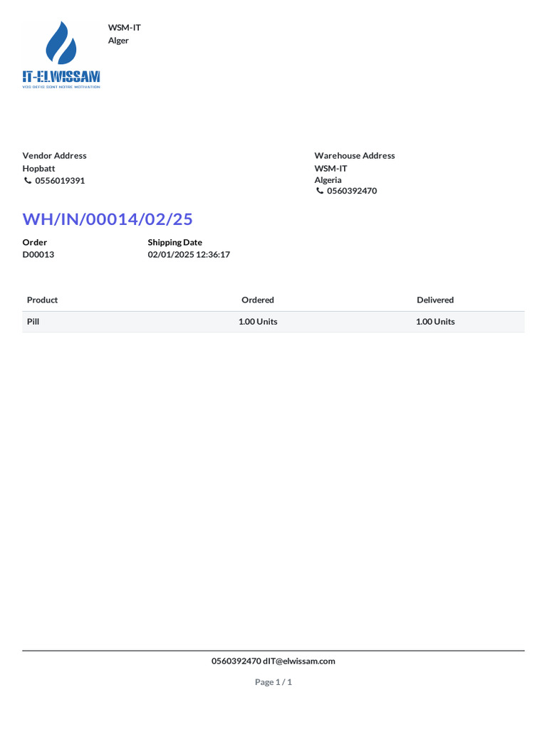 Bon de Livraison - Hopbatt - WH - IN - 00014 - 02 - 25 | PDF