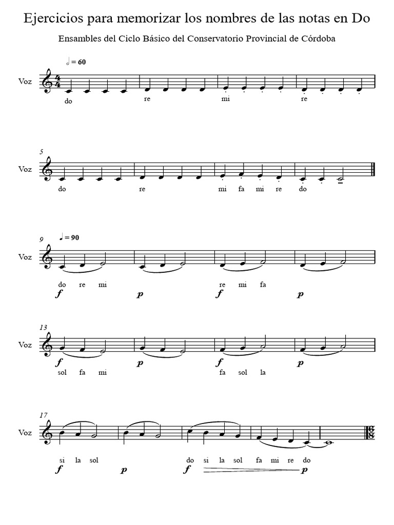 Ejercicios para memorizar las notas del pentagrama | PDF