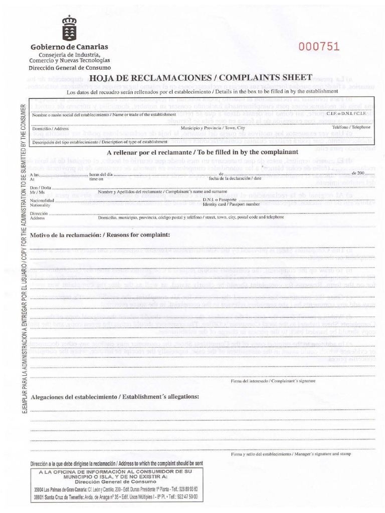 Hoja Reclamaciones eneroCAC07 | PDF