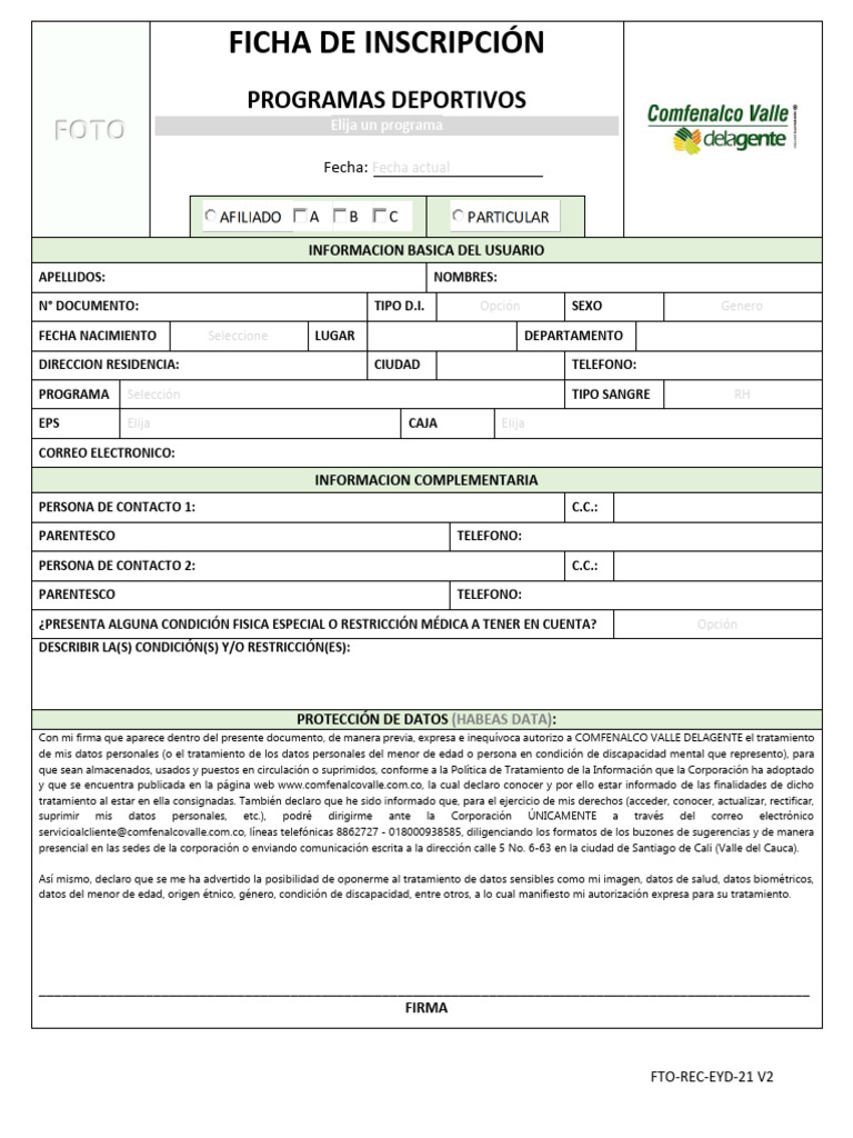 Ficha Inscripcion Programas Deportivos | PDF