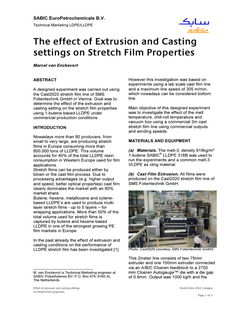 Sabic - Efecto Extrus Cast Parametros en Prop Film Extirable | PDF ...