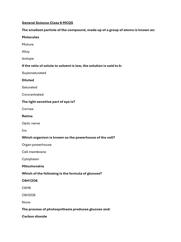 General Science Class 6 MCQS | PDF | Ecosystem | Ear