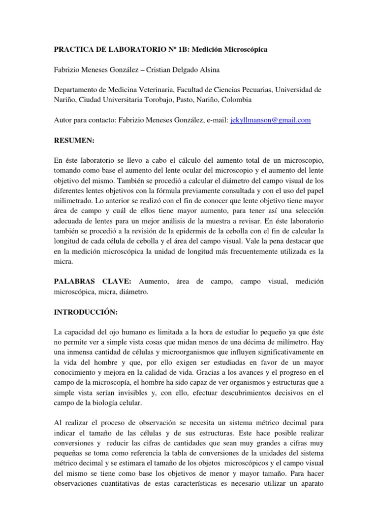 Practica de Laboratorio #1B | PDF | Microscopio | Biología Celular)
