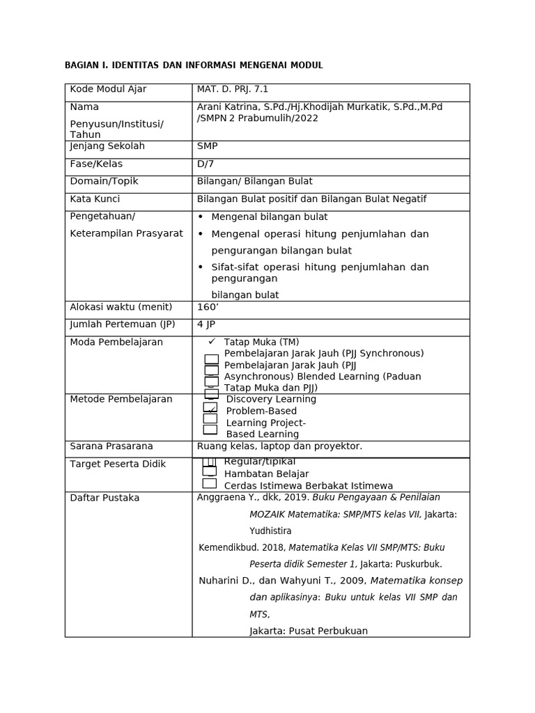 Bilangan Bulat SMPN 2 PBM | PDF