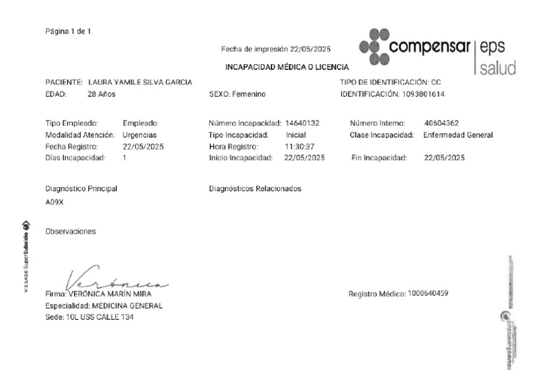 Compensar Eps 2025-05-22 Laura Yamile Silva Garcia | PDF