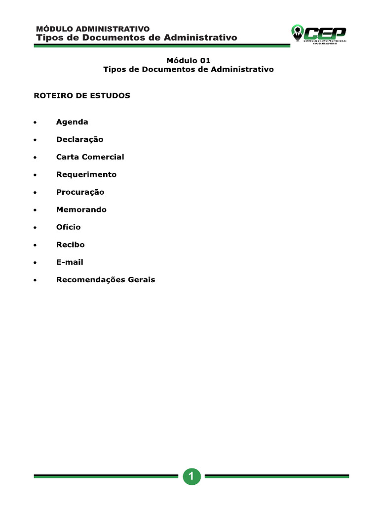 Módulo 01 - Apostila de Administrativo - Tipos de Documentos Administrativo | PDF