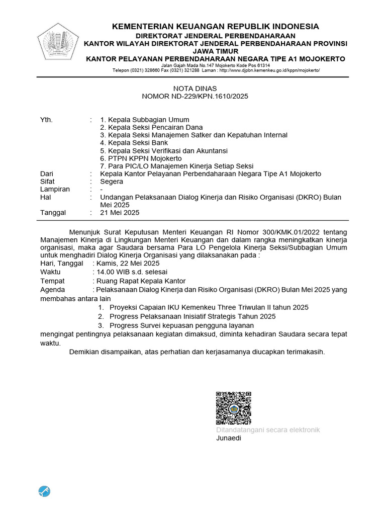 Undangan Dialog Kinerja DKRO Mei 2025 | PDF