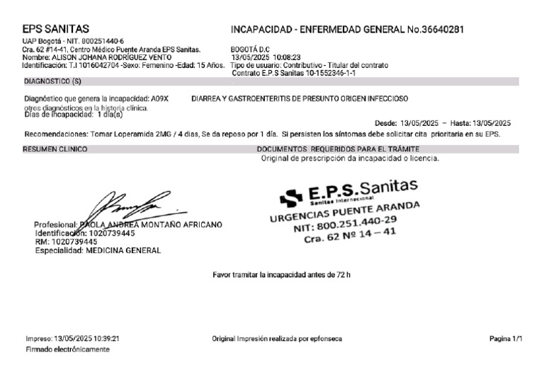 Eps Sura 2025-05-13 Alison Johana Rodríguez Vento | PDF