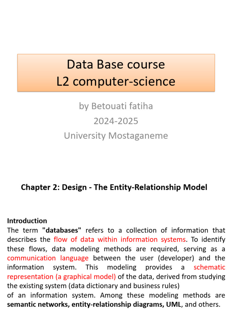 Data Base Course L2 Computer-Science: by Betouati Fatiha 2024-2025 University Mostaganeme | PDF ...