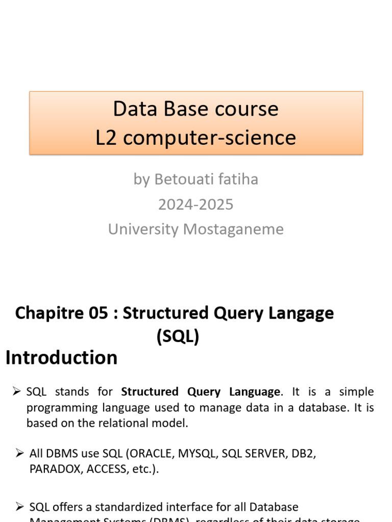Chapter 5 SQL | PDF | Sql | Databases