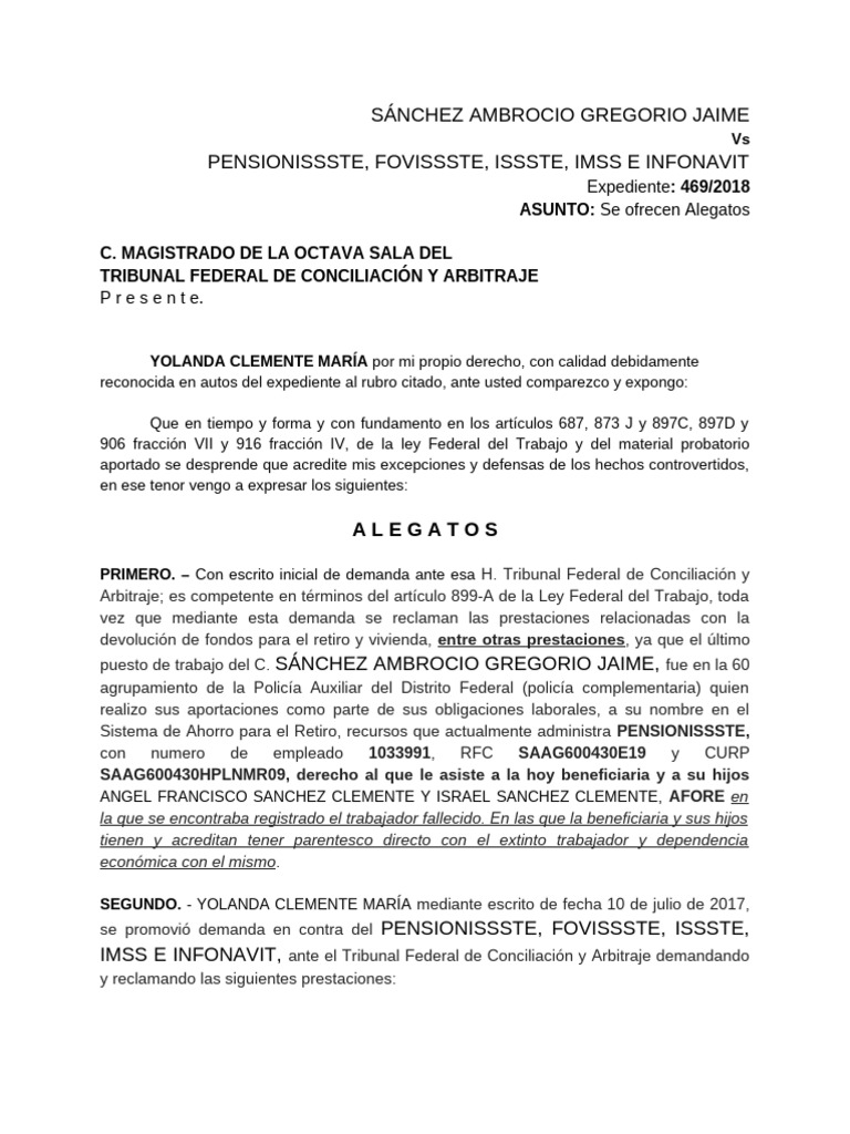 ALEGATOS Sánchez Ambrocio Gregorio 649 18 8VA Sala | PDF