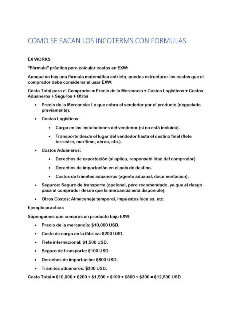 Cálculo de Incoterms: Fórmulas Prácticas | PDF | aduana | Negocios ...