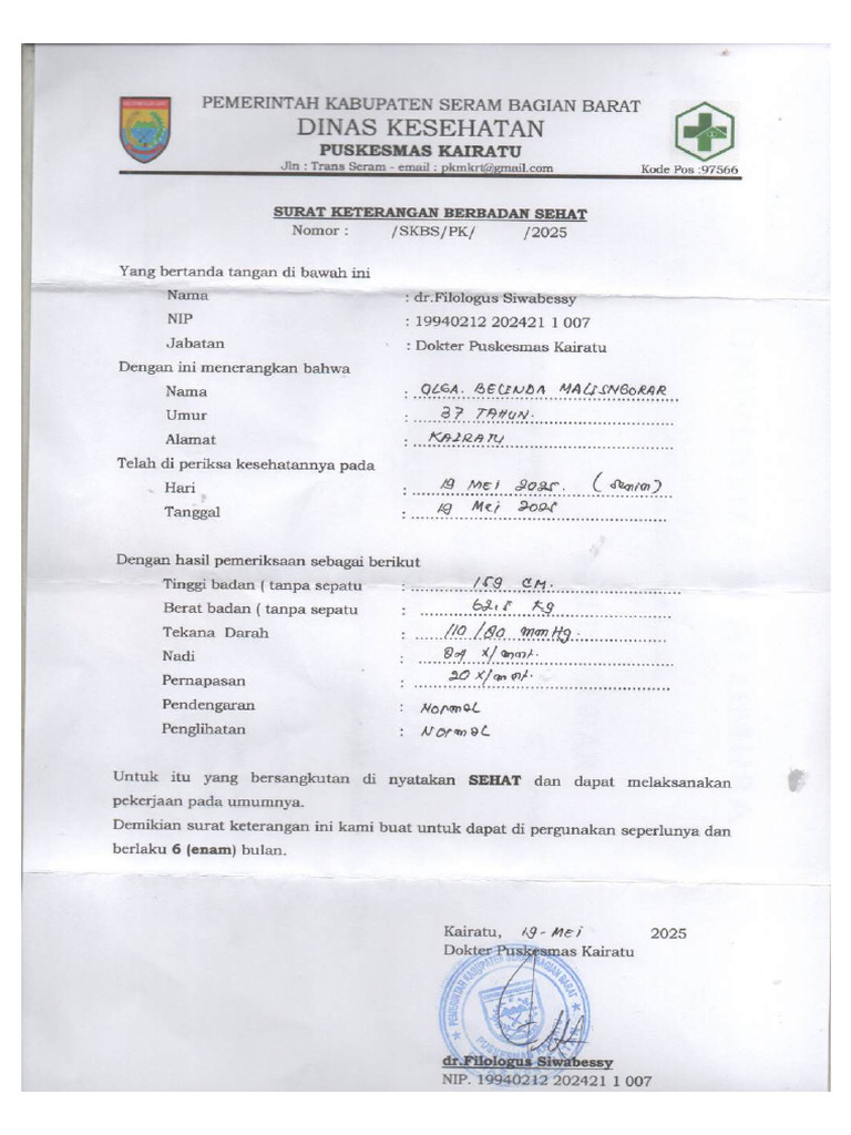Surat Puskesmas 001 Digabungkan Dikompresi | PDF
