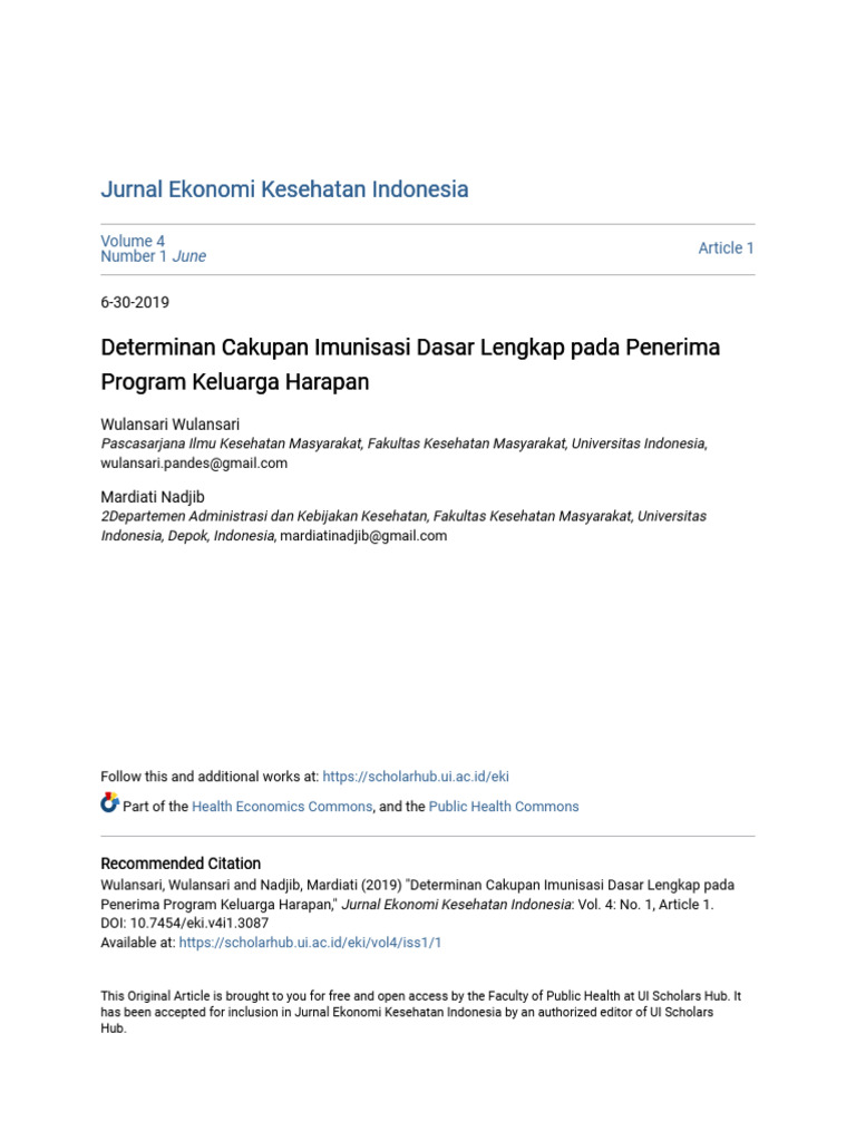 Determinan Cakupan Imunisasi Dasar Lengkap Pada Penerima Program | PDF