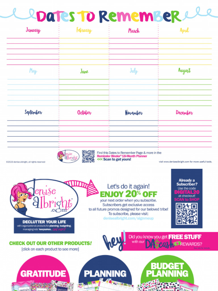 Denisealbright-Com DD Dates-To-Remember 2023 | PDF
