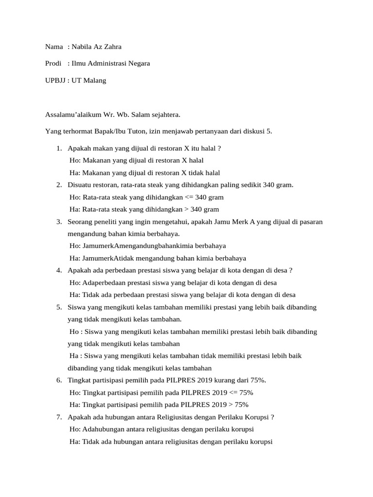 DISKUSI 5 PENGANTAR STATISKA | PDF