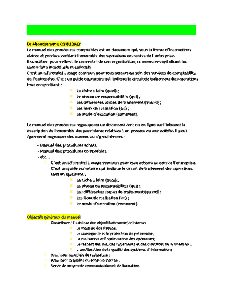 MANUEL DE PROCEDURE COMPTABLE | PDF | Comptabilité analytique ...