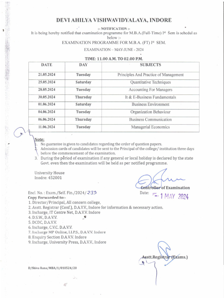 Atkt Timetable 1st Sem | PDF