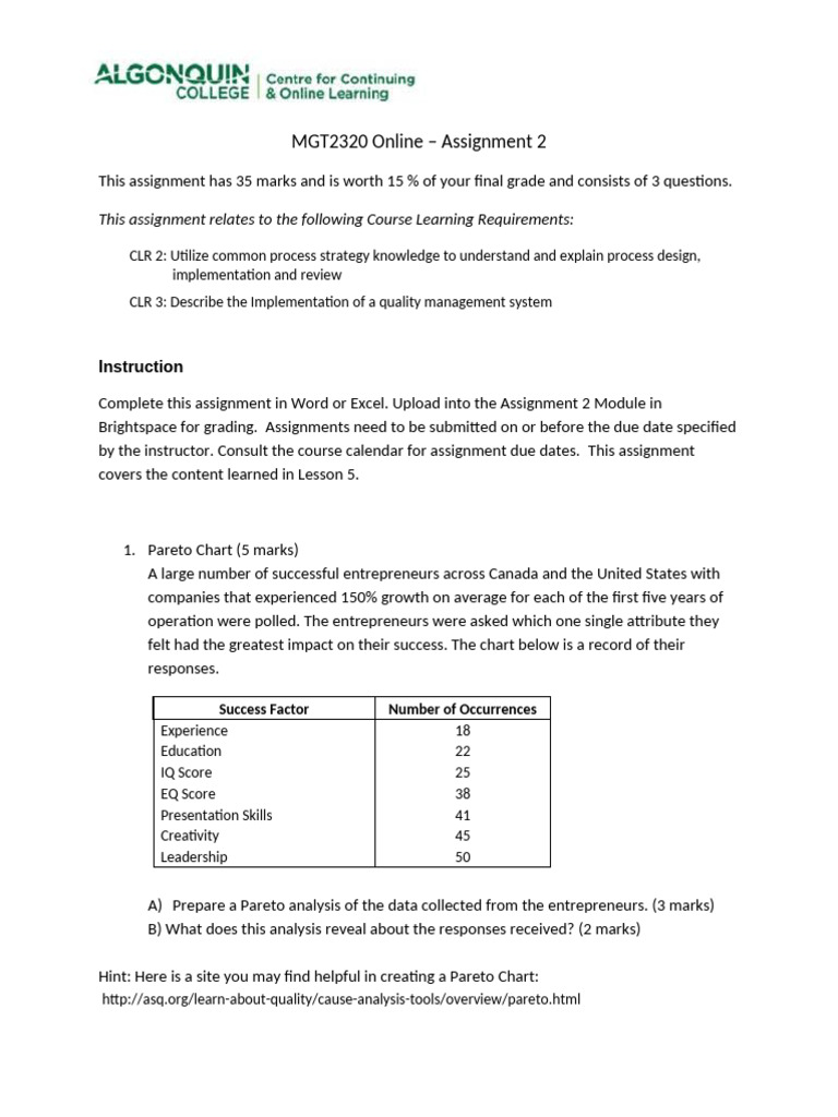MGT2320 - Assignment 2 - WRubric - W19 | PDF | Mean | Sampling (Statistics)