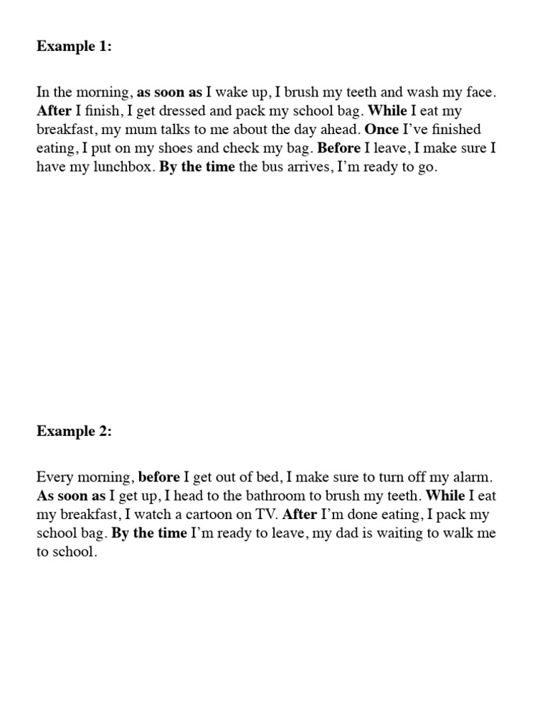 Time Conjunction Writing Examples | PDF