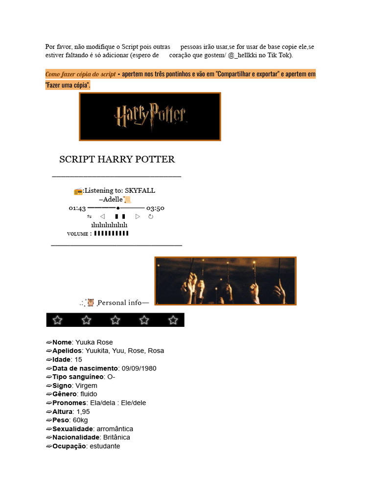 Script de Personagem Harry Potter | PDF | Harry Potter