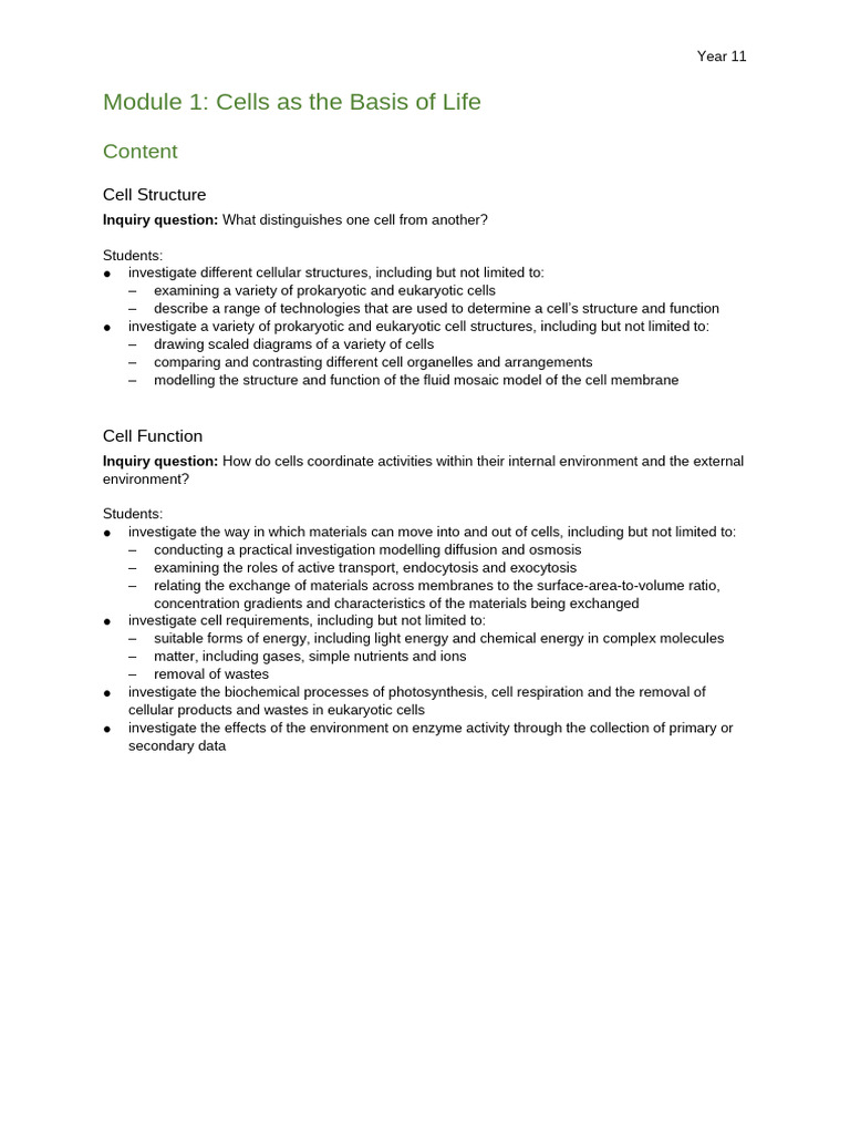 Year 11 Biology: Cells to Ecosystems | PDF | Cell (Biology) | Cell Membrane