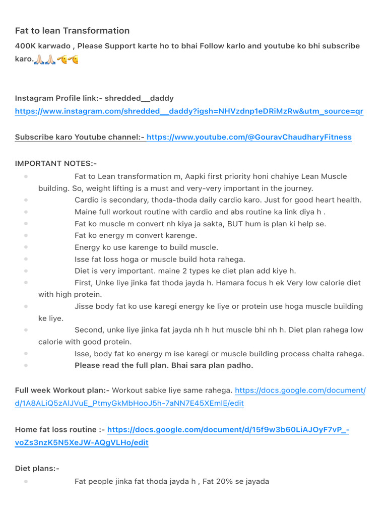Fat To Lean Transformation | PDF | Dieting | Nutrition