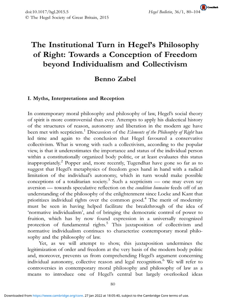Institutional Turn in Hegels Philosophy of Right Towards A Conception ...