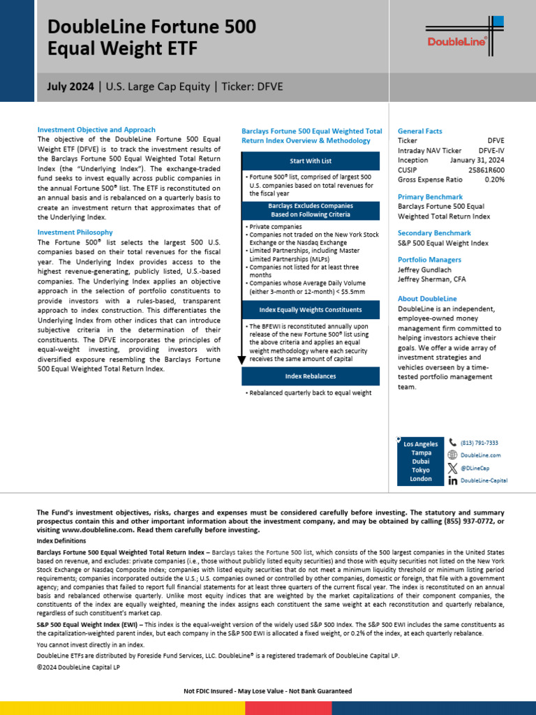 DoubleLine Fortune 500 Equal Weight ETF Fact Sheet | PDF | Exchange Traded Fund | Stock Market Index
