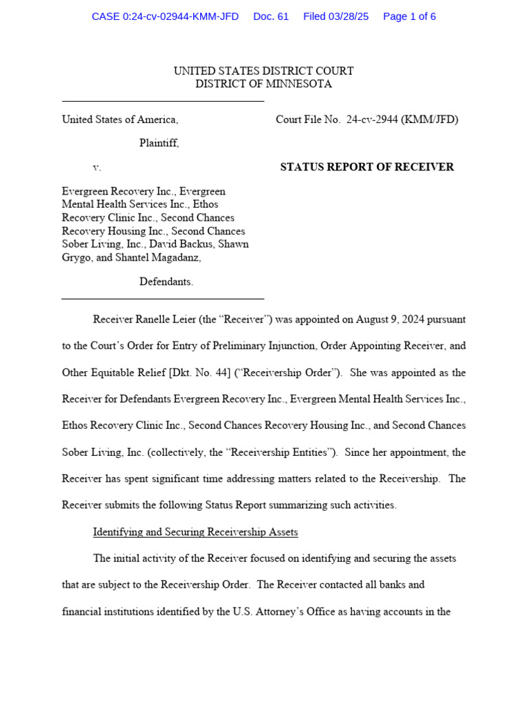 United States of America V Evergreen Recovery Inc Et Al Mndce-24-02944 ...
