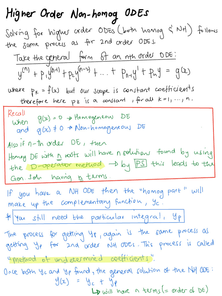 Lecture Notes 4 - Higher Order Non-Homogeneous ODEs | PDF