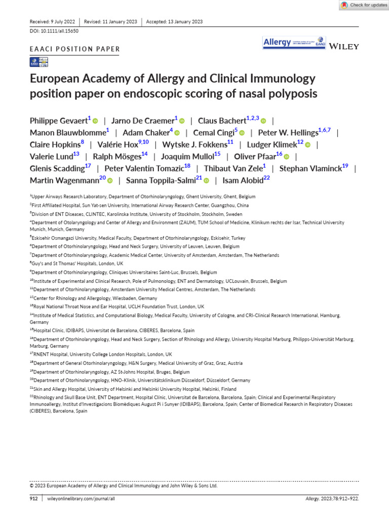 Endoscopic Scoring for Nasal Polyposis | PDF | Human Nose | Medicine