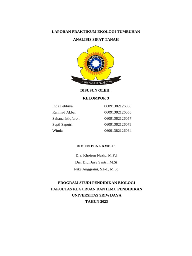 Praktikum Ekologi Tumbuhan - Analisi Tanah Kel 3 | PDF