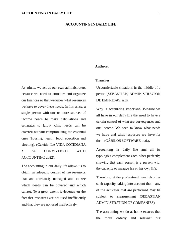 Accounting in Daily Life | PDF | Economies