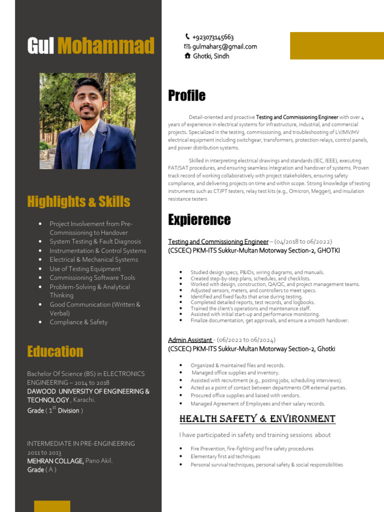 Gul C.V Testing & Commissioning | PDF