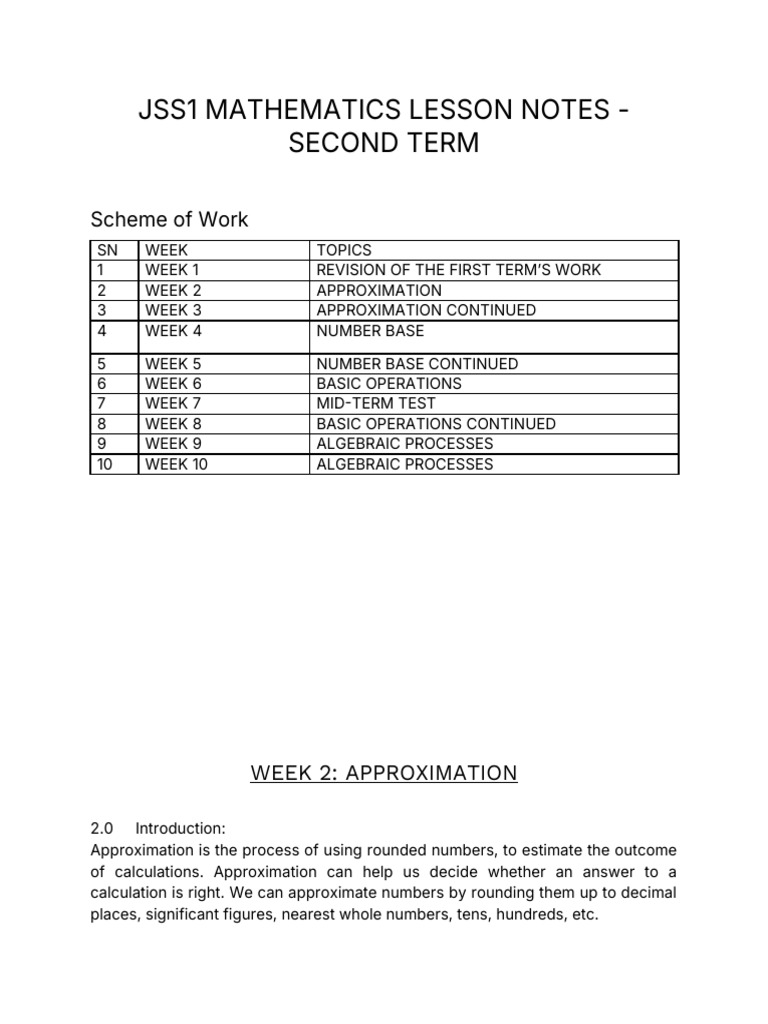 JSS1 Mathematics Lesson Notes: Term 2 | PDF | Numbers | Significant Figures